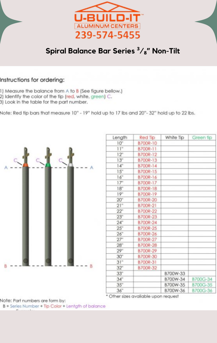 Spiral Balance Bar 3/8” Non-Tilt (T-Tip) | U-Build-It Aluminum Centers